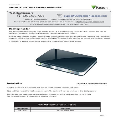 Paxton Access 514-326-US Instruction Manual | PDF