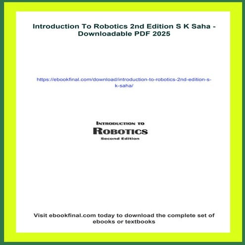 Introduction To Robotics 2nd Edition S K Saha | PDF