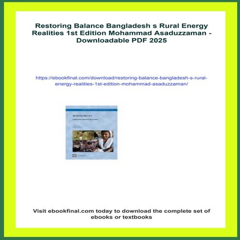 Restoring Balance Bangladesh s Rural Energy Realities 1st Edition Mohammad Asaduzzaman | PDF
