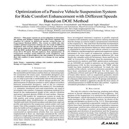 Optimization of a Passive Vehicle Suspension System for Ride Comfort Enhancement with Different ...