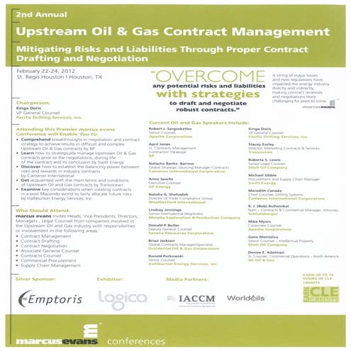 2nd Annual Upstream OIl & Gas Contract Management Conference February ...