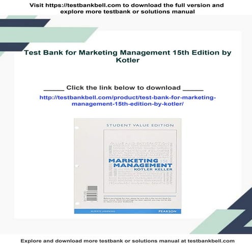 Test Bank for Marketing Management 15th Edition by Kotler | PDF