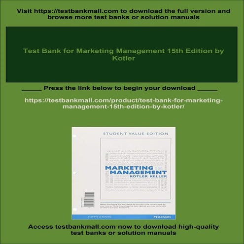 Test Bank for Marketing Management 15th Edition by Kotler | PDF