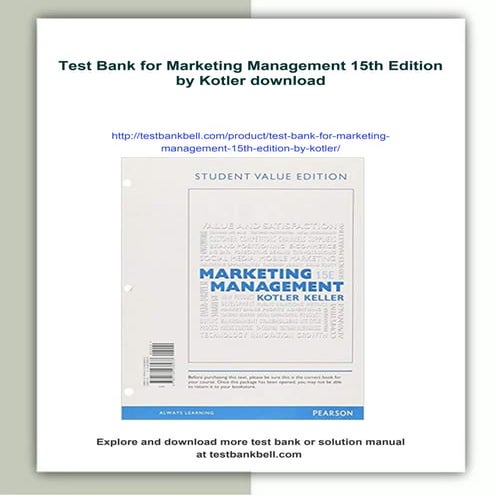 Test Bank for Marketing Management 15th Edition by Kotler | PDF