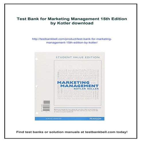 Test Bank for Marketing Management 15th Edition by Kotler | PDF