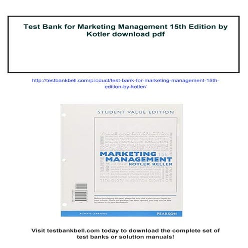 Test Bank for Marketing Management 15th Edition by Kotler | PDF