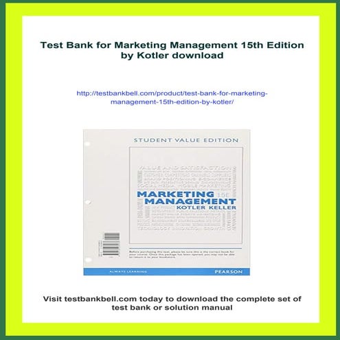 Test Bank for Marketing Management 15th Edition by Kotler | PDF