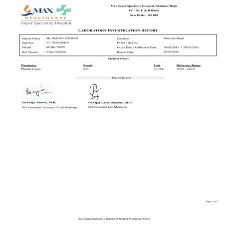 Max Hospital Shalimar Bagh Doctor's Prescription | PDF
