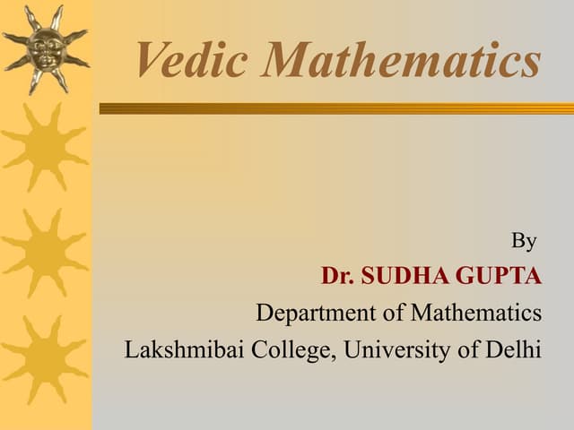 Vedic Mathematics 16 sutras with example problems | PPTX