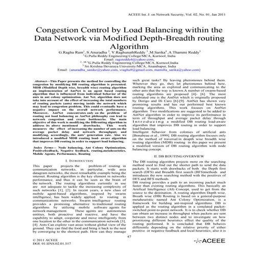 Congestion Control By Load Balancing Within The Data Network Via Modified Depth Breadth Routing