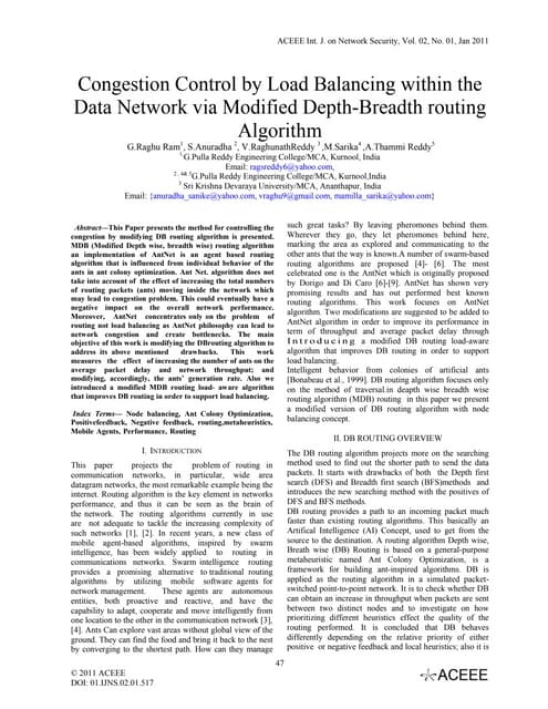 Congestion Control By Load Balancing Within The Data Network Via Modified Depth Breadth Routing