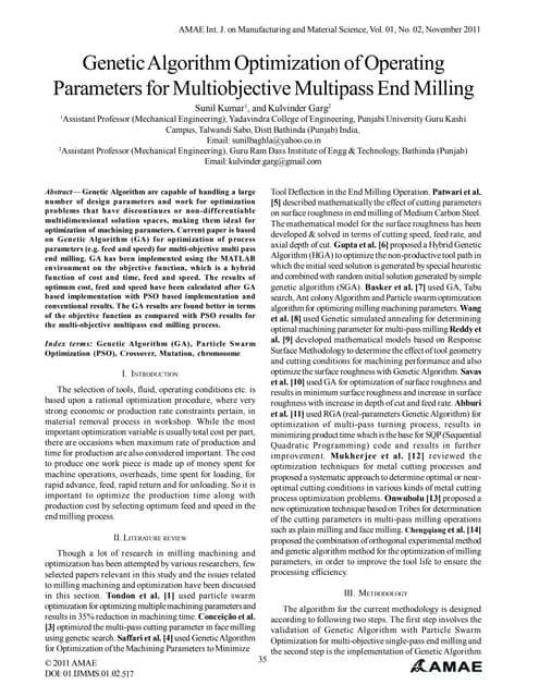 Genetic Algorithm Optimization Of Operating Parameters For Multiobjective Multipass End Milling