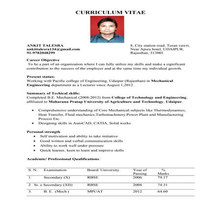 CV ankit 2015 | DOC