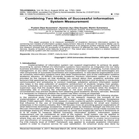 Combining Two Models of Successful Information System Measurement | PDF