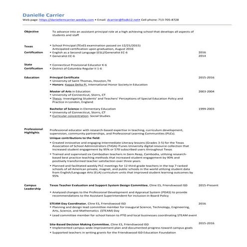Danielle Carrier Resume 2016 UST | PDF