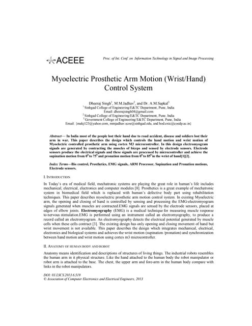 EMG controlled Prosthetic Arm | PPTX