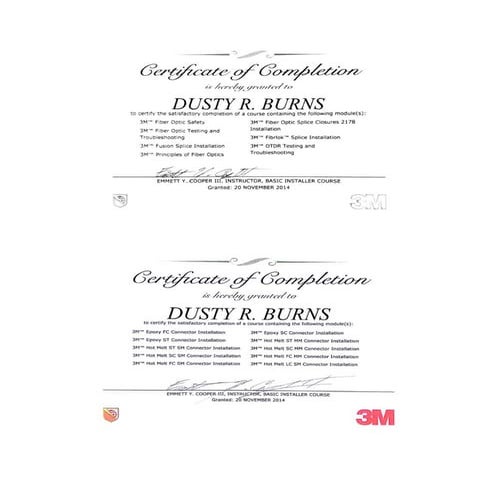 3M Fiber Optic Certs | PDF