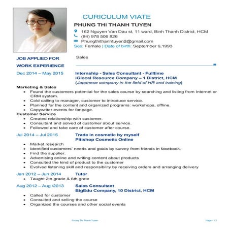 PhungThiThanhTuyen.CV.Sales | PDF
