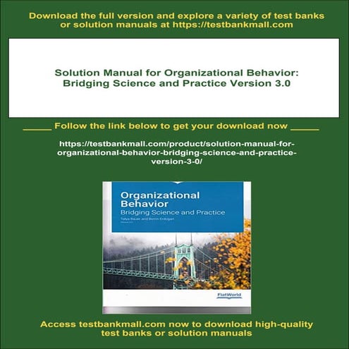 Solution Manual for Organizational Behavior: Bridging Science and Practice Version 3.0 | PDF