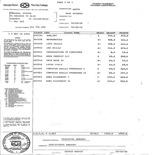 George Brown College Academic Record | PDF