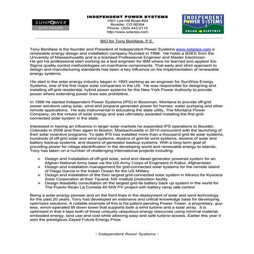 Tony Boniface BIO 2015 | PDF | Power and Energy Industry | Industries