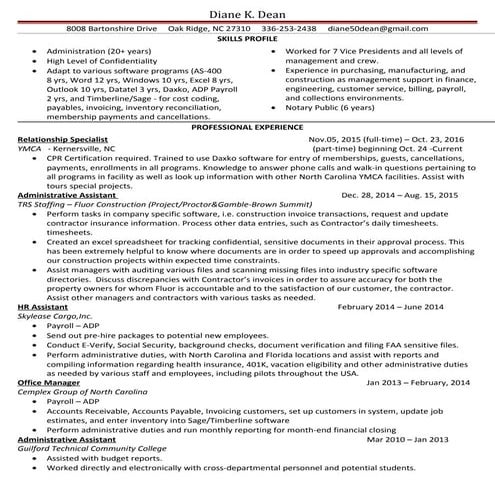 Diane Dean resume 10.14.16