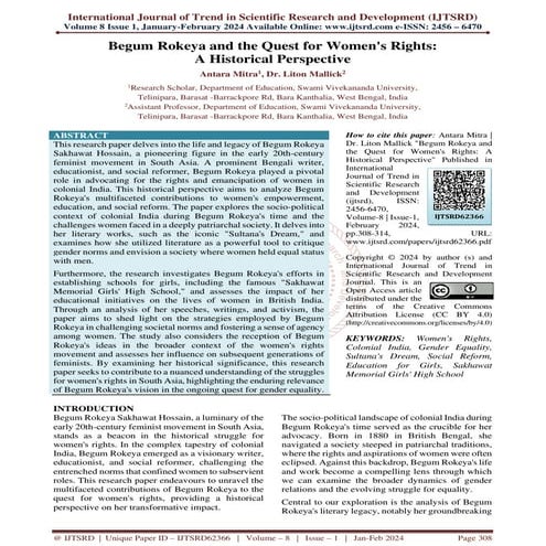 Begum Rokeya and the Quest for Womens Rights A Historical Perspective | PDF