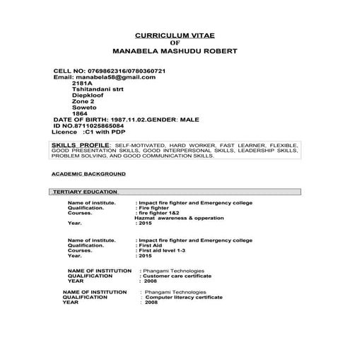 Mashudu Robert Manabela's CV (2) | DOC