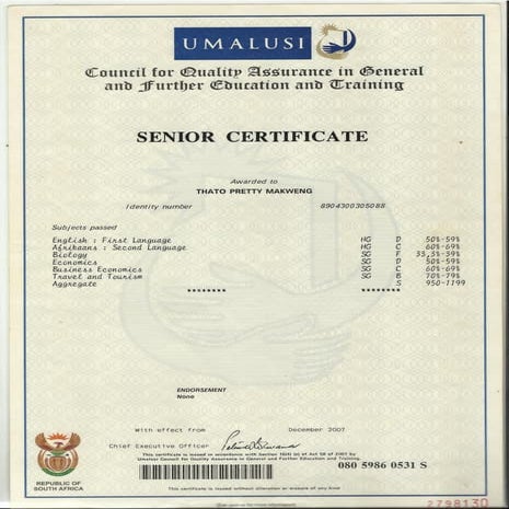 Matric certificate | PDF