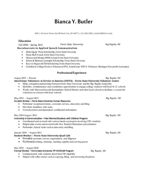 BIANCA BUTLER resume | DOCX | Undergraduate Education | College Education