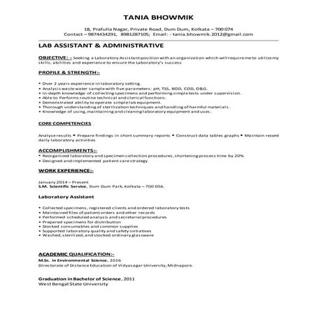 Laboratory Assistant Resume | DOCX