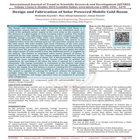 Design and Fabrication of Solar Powered Mobile Cold Room | PDF