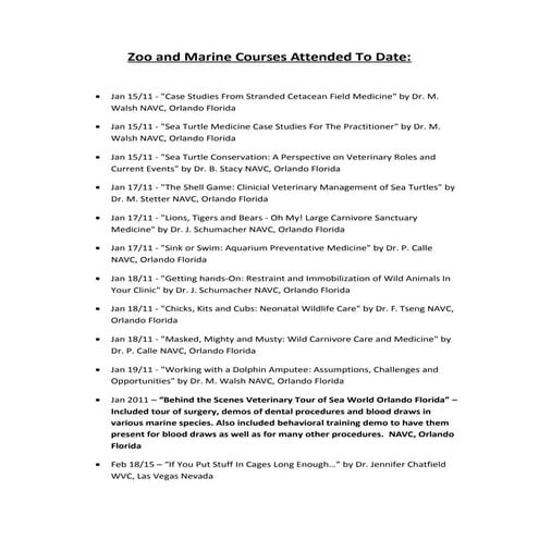 Zoo and Marine Courses 2016 | RTF