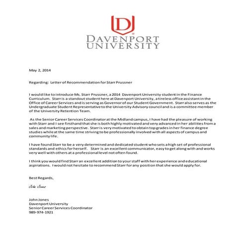 Letter of Recommendation, Starr Prussner | DOCX