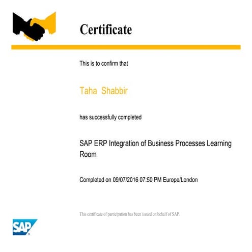 SAP ERP Certificate | PDF
