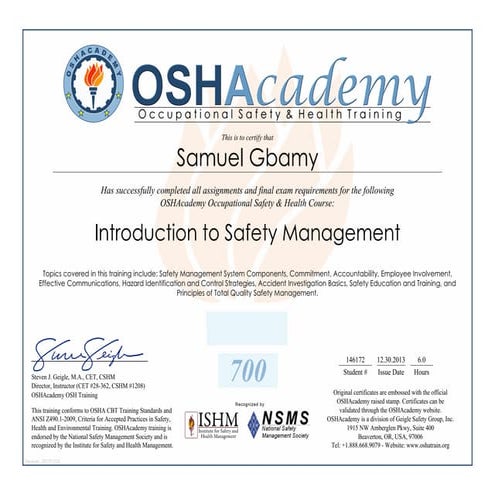 OSHA ACADEMY | PDF