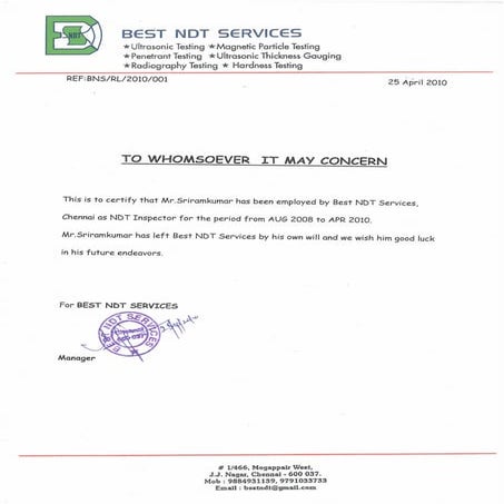 NDT EXPERIANCE LETTER | PDF