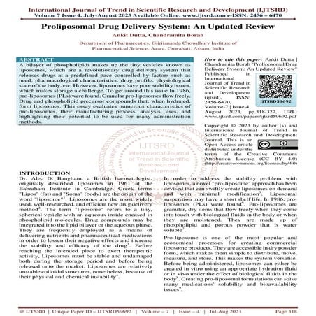Proliposomal Drug Delivery System An Updated Review | PDF