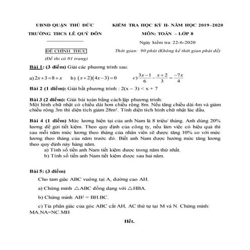 Đề Thi HK2 Toán 8 - THCS Lê Quý Đôn | PDF