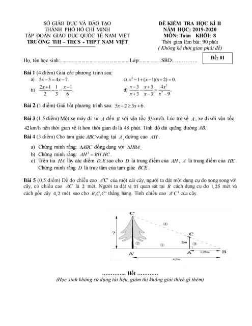 Đề Thi HK2 Toán 9 - TH THCS THPT Ngô Thời Nhiệm | PDF