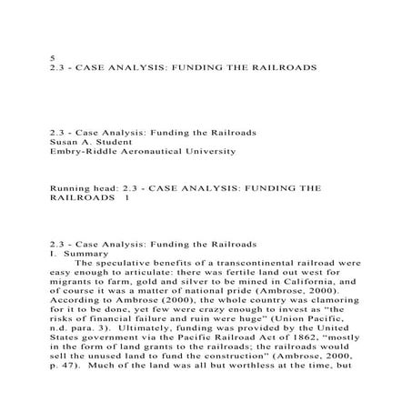 52.3 - CASE ANALYSIS FUNDING THE RAILROADS2.3 - .docx
