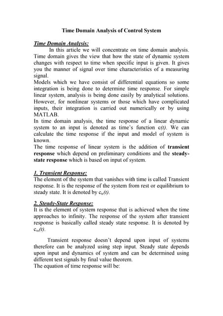 Time Response Analysis | PPTX | Technology & Computing