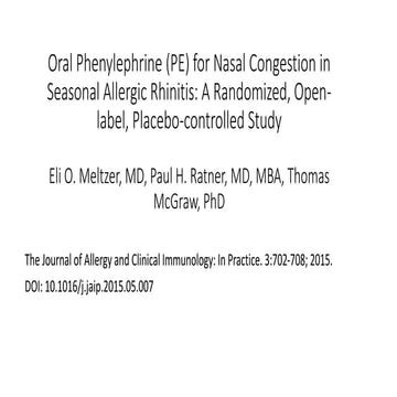 Oral Phenylephrine HCl for Nasal Congestion | PPTX