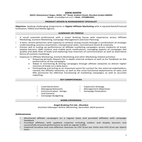 Zoeb Matin- Updated Curriculum Vitae | DOC | Marketing and Advertising ...