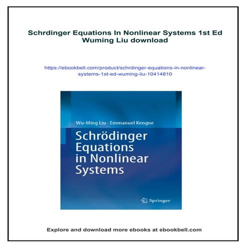 Schrdinger Equations In Nonlinear Systems 1st Ed Wuming Liu | PDF