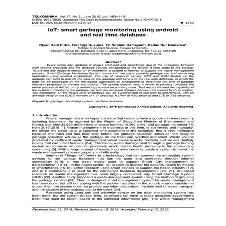 IoT: smart garbage monitoring using android and real time database | PDF | Internet | Computing