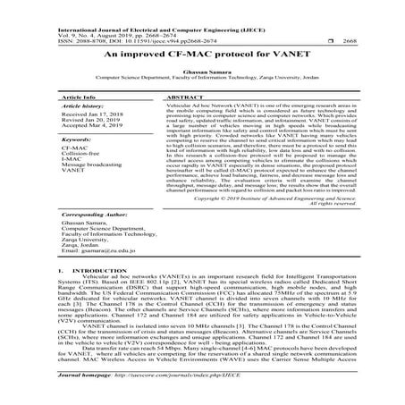 An Improved CF-MAC Protocol for VANET | PDF