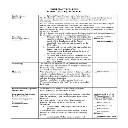 Lesson Plan on the Impact of Settlement on the Native Americans | PDF