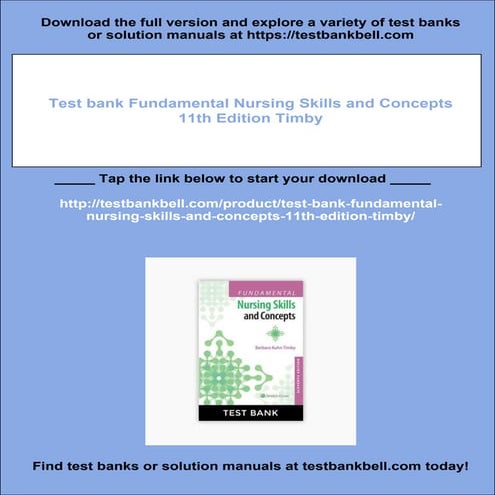 Test bank Fundamental Nursing Skills and Concepts 11th Edition Timby | PDF