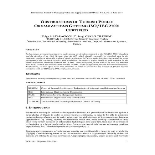 OBSTRUCTIONS OF TURKISH PUBLIC ORGANIZATIONS GETTING ISO/IEC 27001 ...